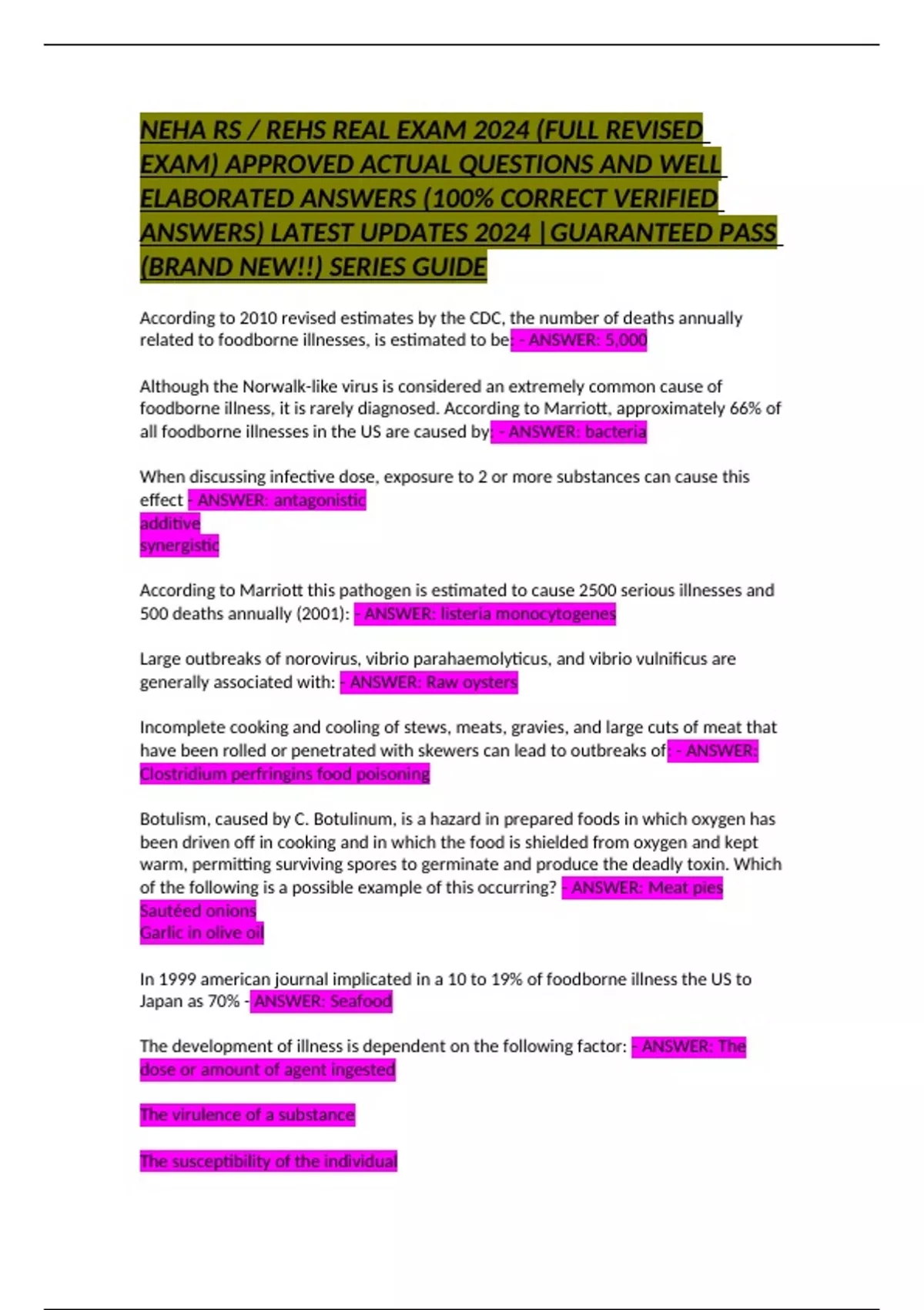 NEHA RS / REHS REAL EXAM 2024 (FULL REVISED EXAM) APPROVED ACTUAL ...