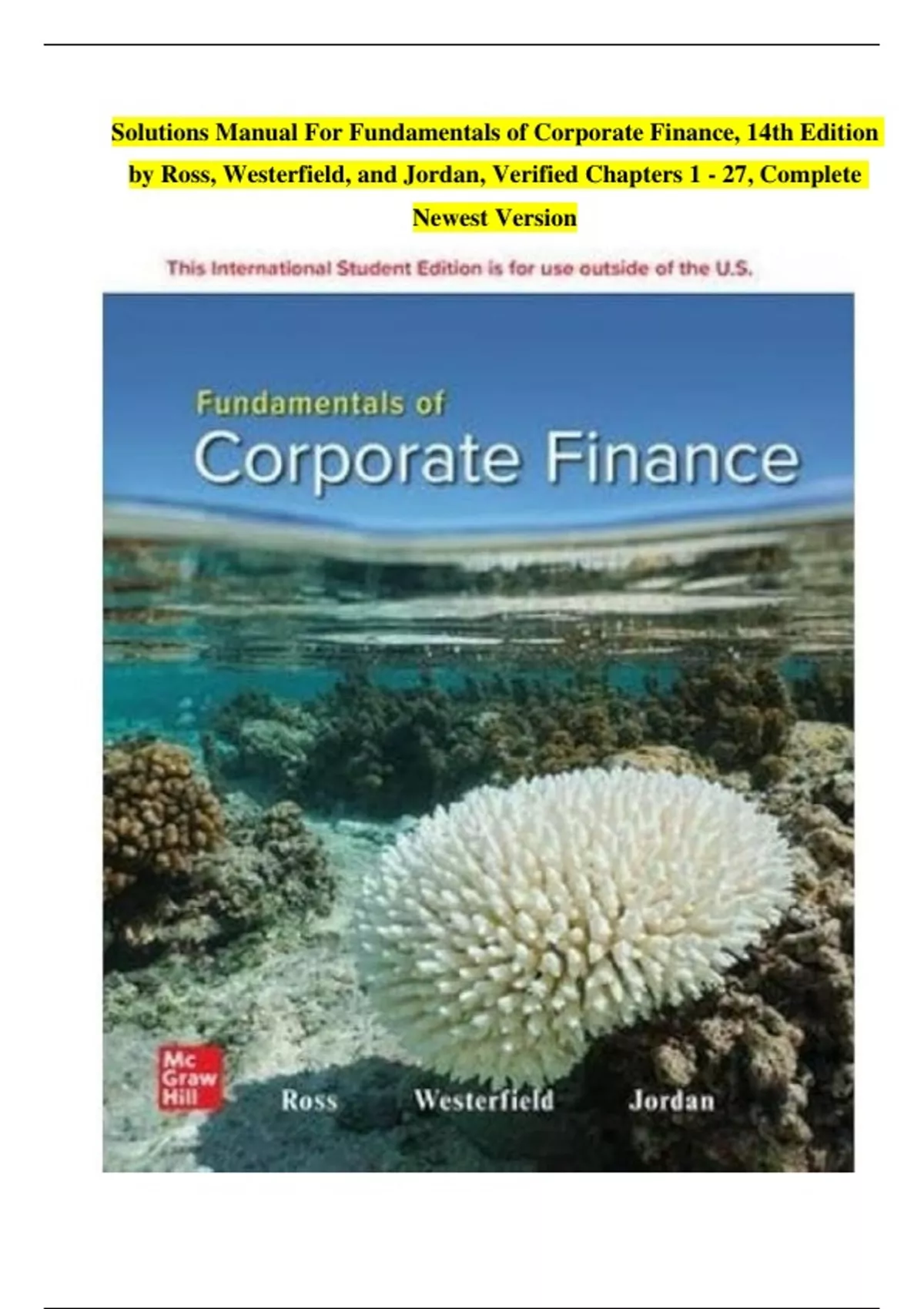 Solutions Manual For Fundamentals of Corporate Finance, 14th Edition by Ross, Westerfield, and ...