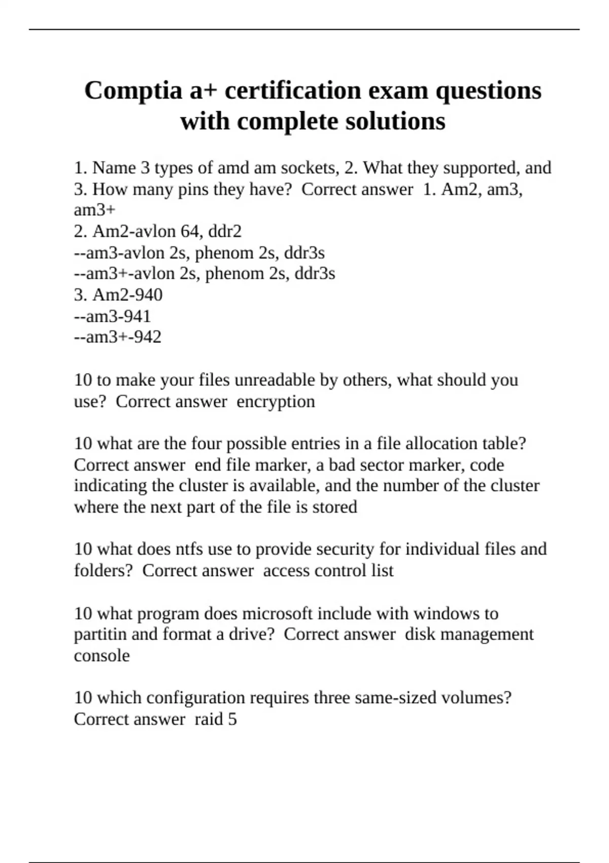 Comptia a+ certification exam questions with complete solutions ...