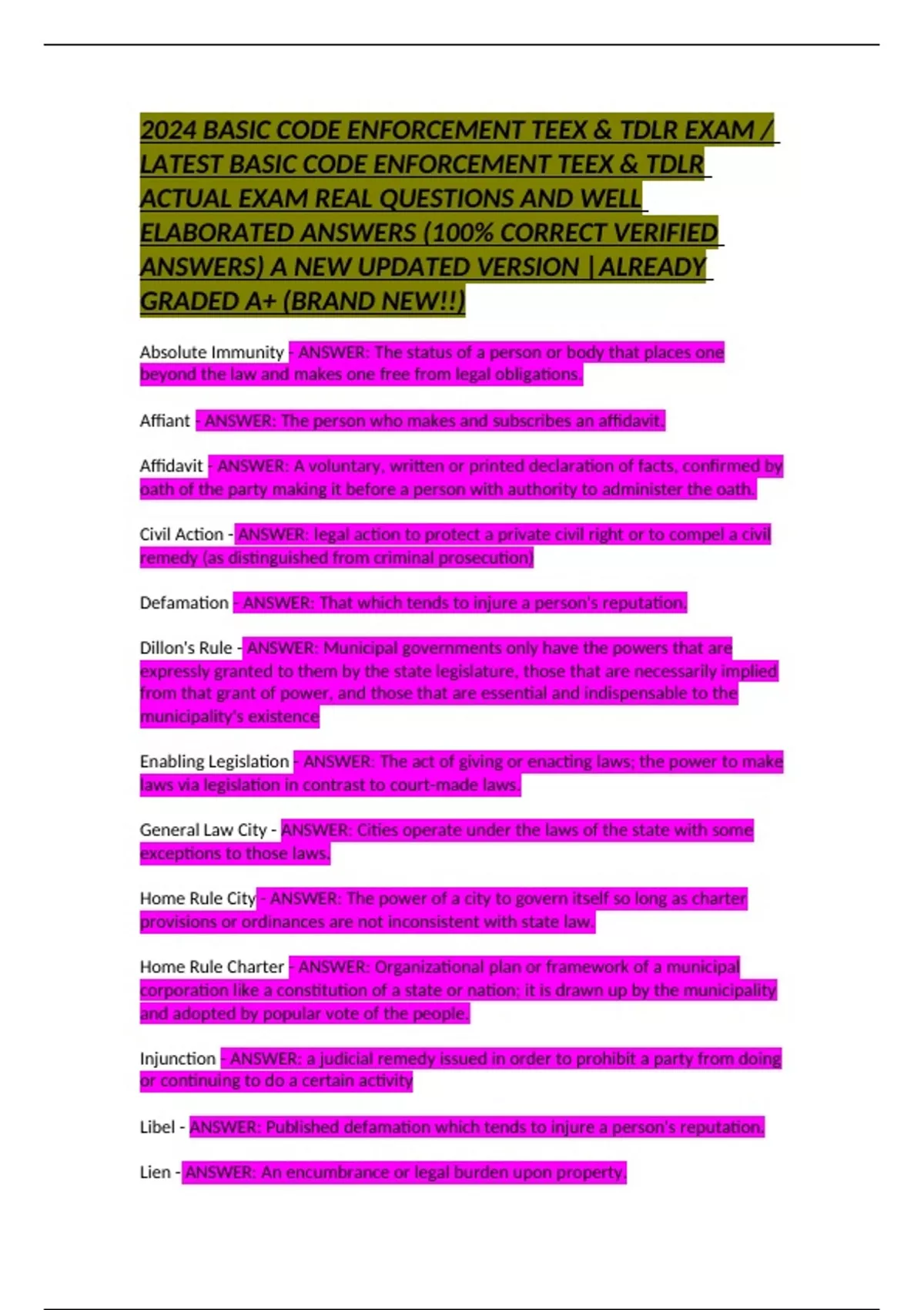 2024 BASIC CODE ENFORCEMENT TEEX & TDLR EXAM / LATEST BASIC CODE ...