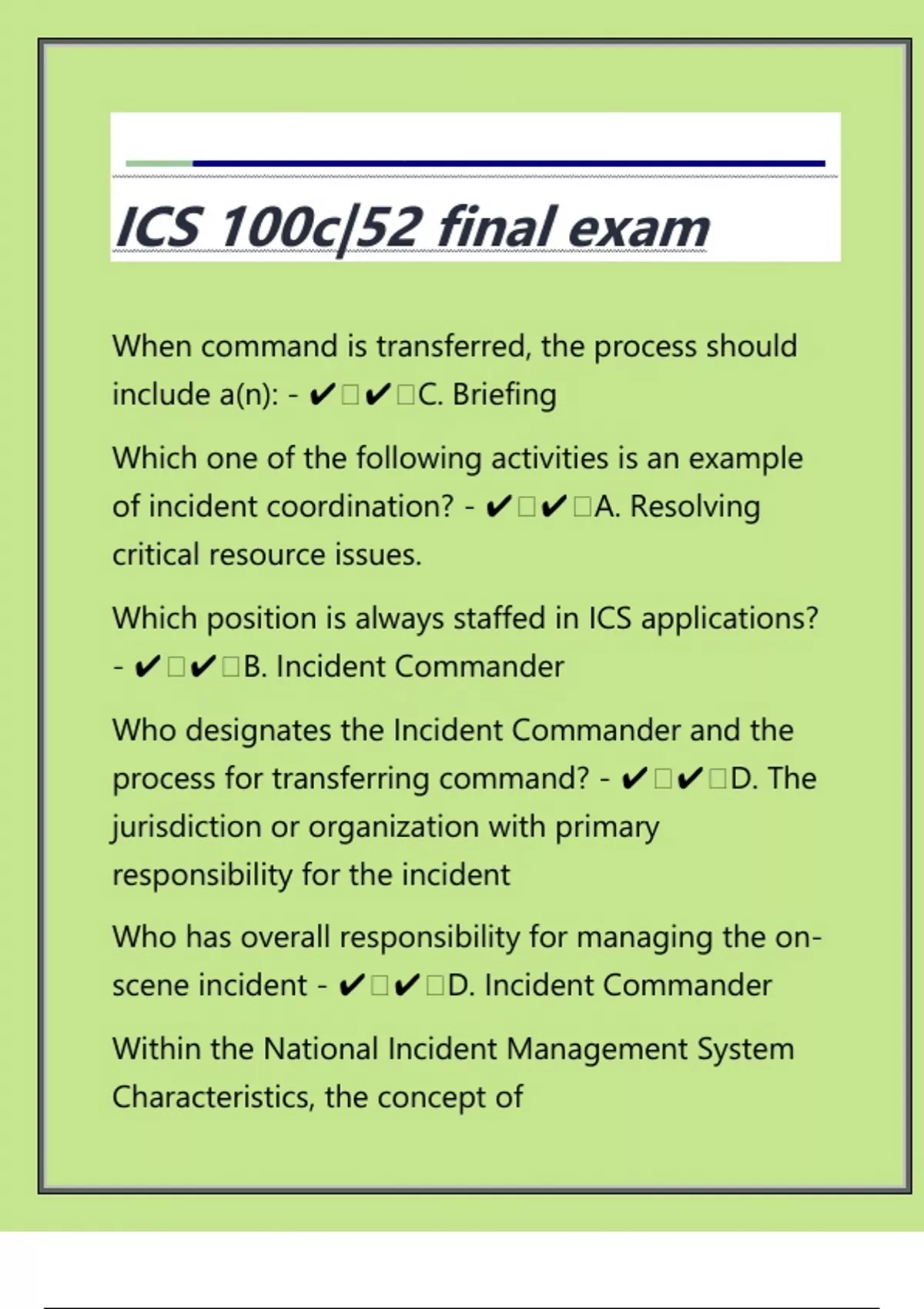 ICS 100c|52 final exam Revision End Of Sem Questions With Answers - ICS 100 - Stuvia US