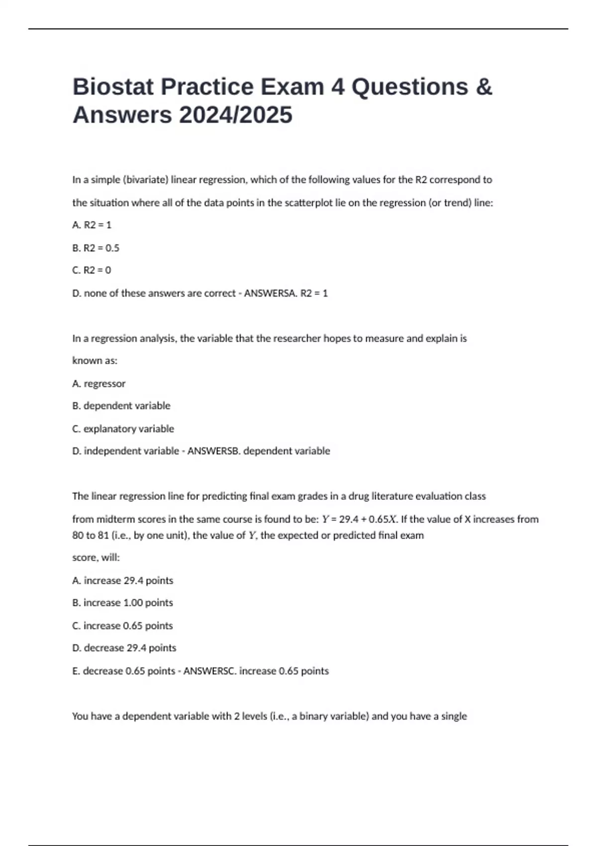 Biostat Practice Exam 4 Questions & Answers 2024/2025 - Biostat ...