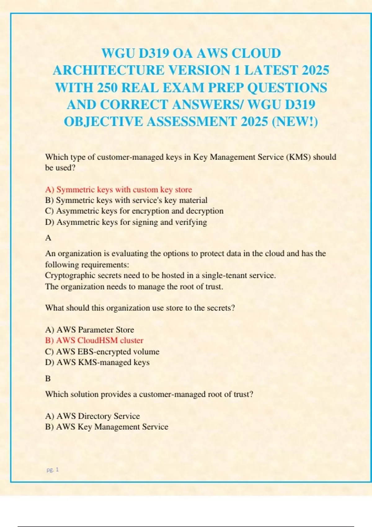 WGU D319 OA AWS CLOUD ARCHITECTURE VERSION 1 LATEST 2025 WITH 250 REAL ...