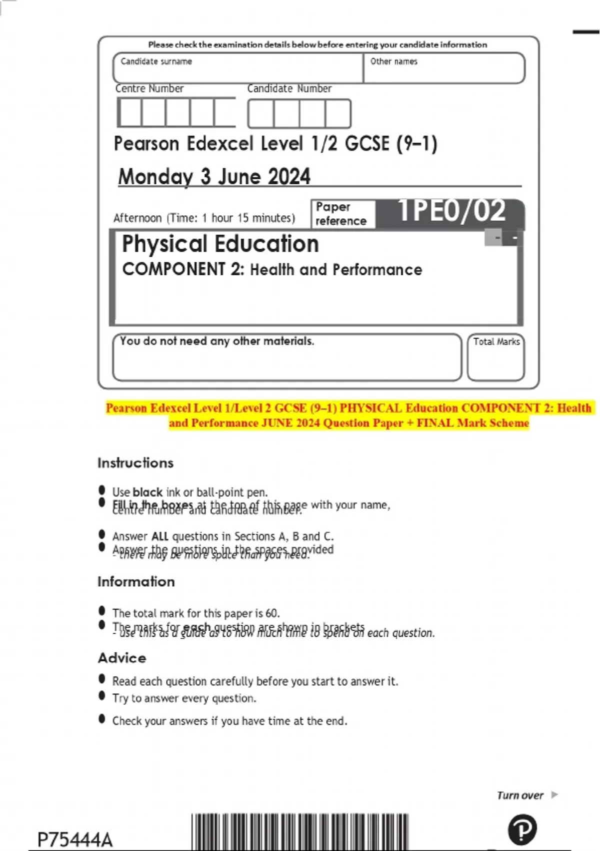 BUNDLE::: Pearson Edexcel Level 1/Level 2 GCSE (9–1) Physical Education ...