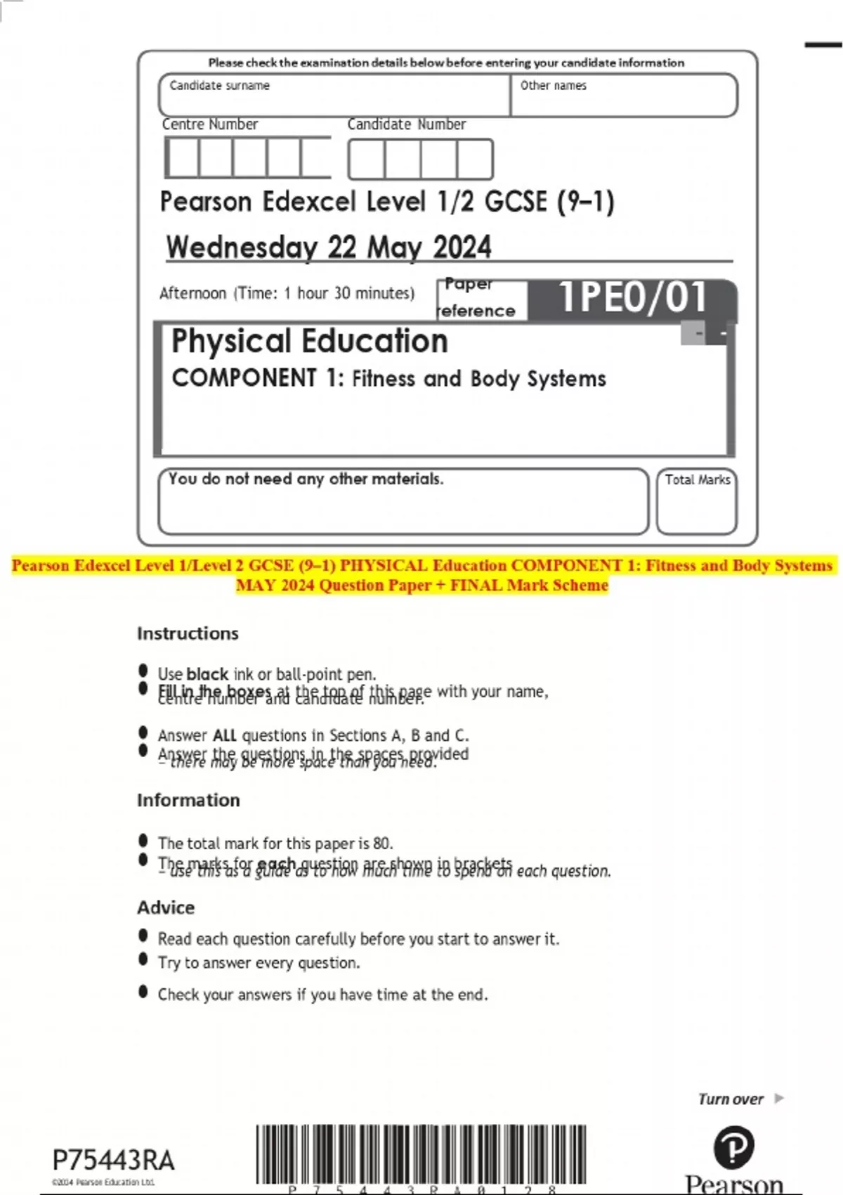 Pearson Edexcel Level 1/Level 2 GCSE (9–1) PHYSICAL Education COMPONENT ...