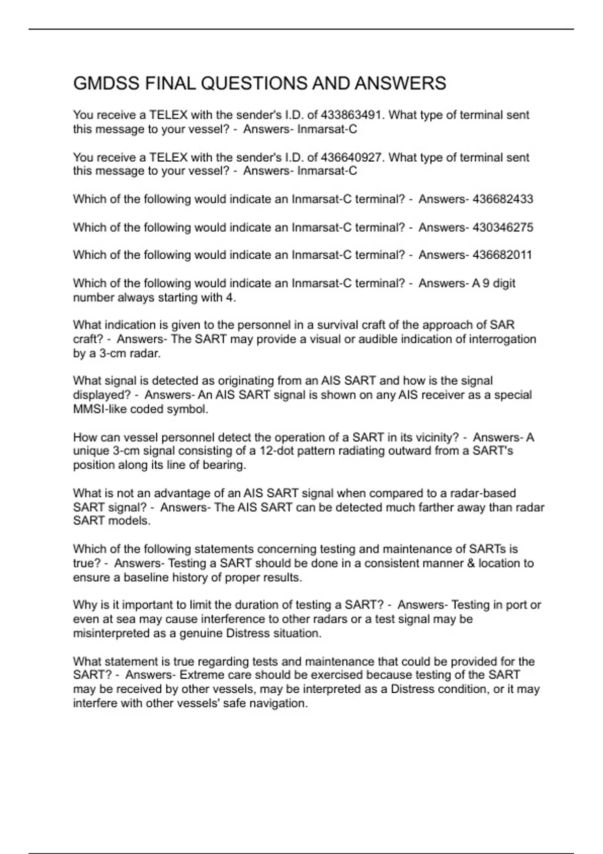 GMDSS FINAL QUESTIONS AND ANSWERS - GMDSS - Stuvia US