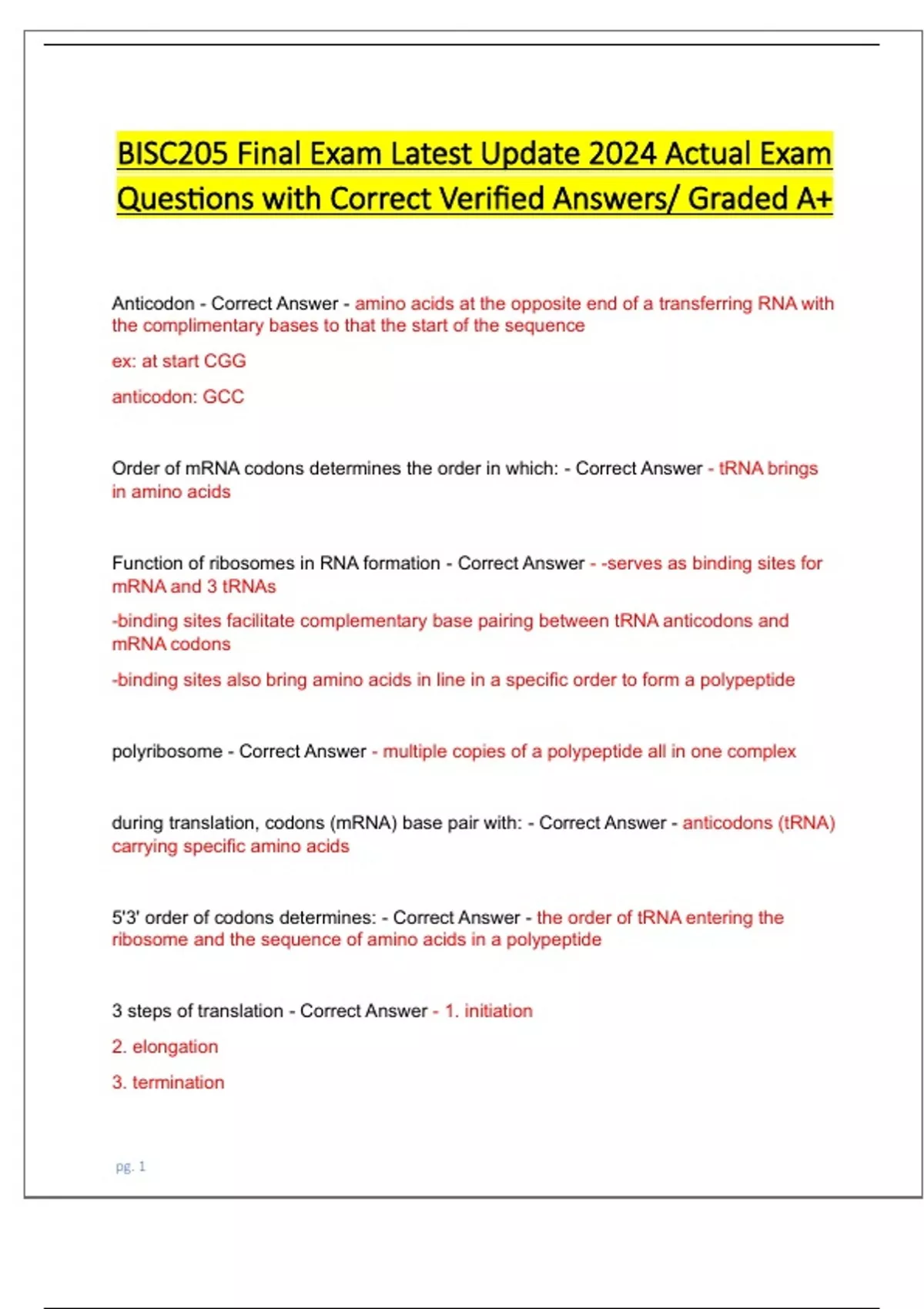 BISC205 Final Exam Latest Update 2024 Actual Exam Questions with ...