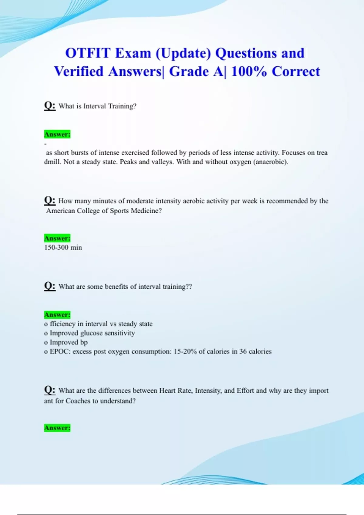 OTFIT Exam (2024/ 2025 Update) Questions and Verified Answers| Grade A ...