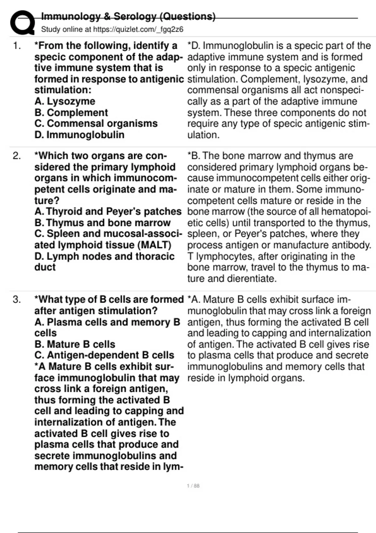 Immunology & Serology (Questions) Exam Questions and Answers 100% ...