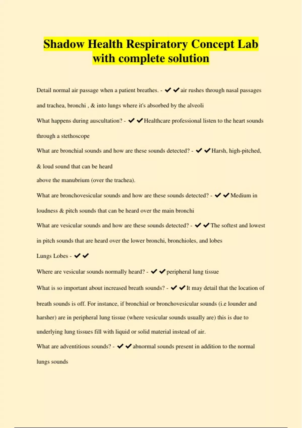 Shadow Health Respiratory Concept Lab. SAMPLE EXAM REVISION PRACTICE ...