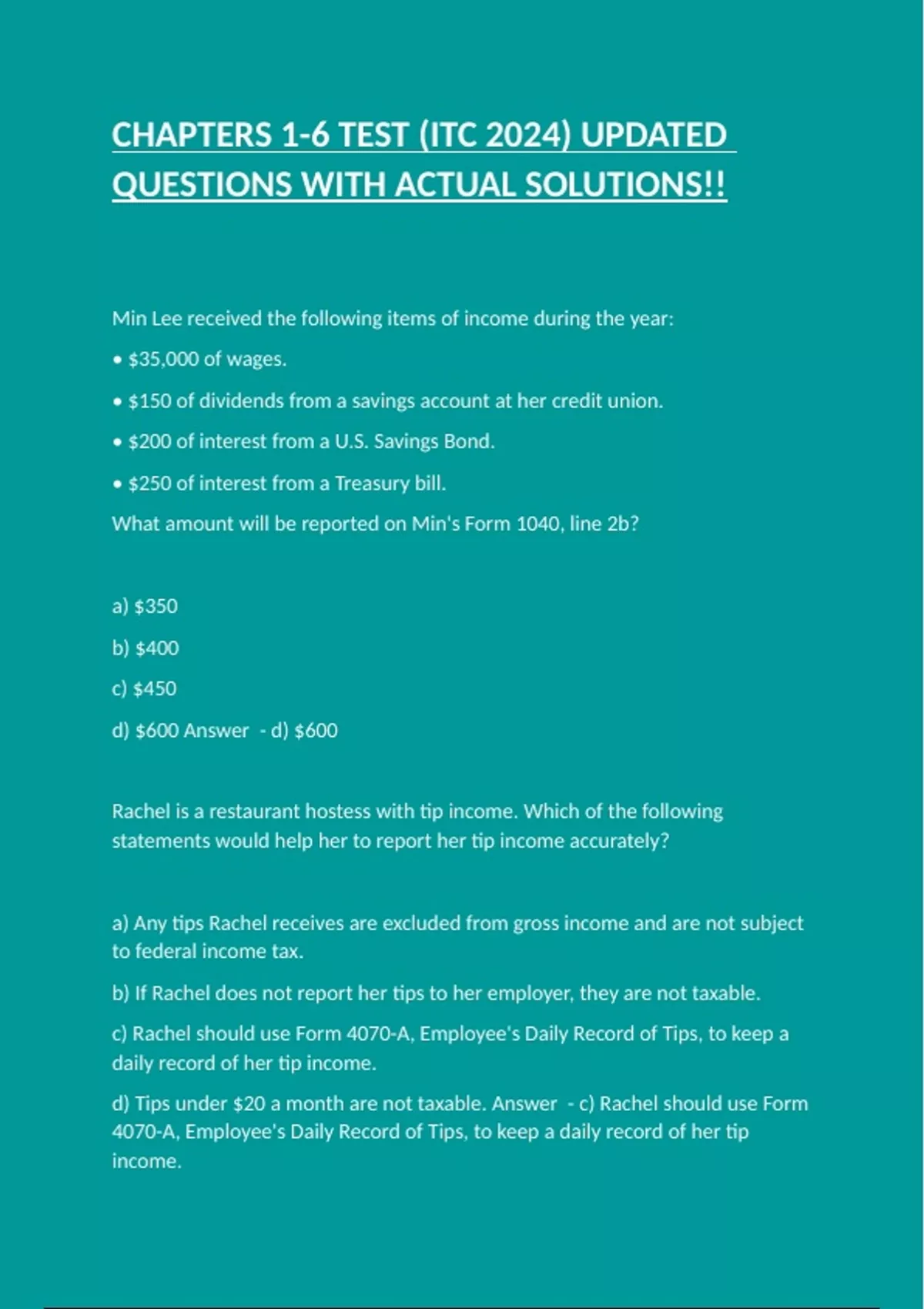CHAPTERS 1-6 TEST (ITC 2024) UPDATED QUESTIONS WITH ACTUAL SOLUTIONS ...