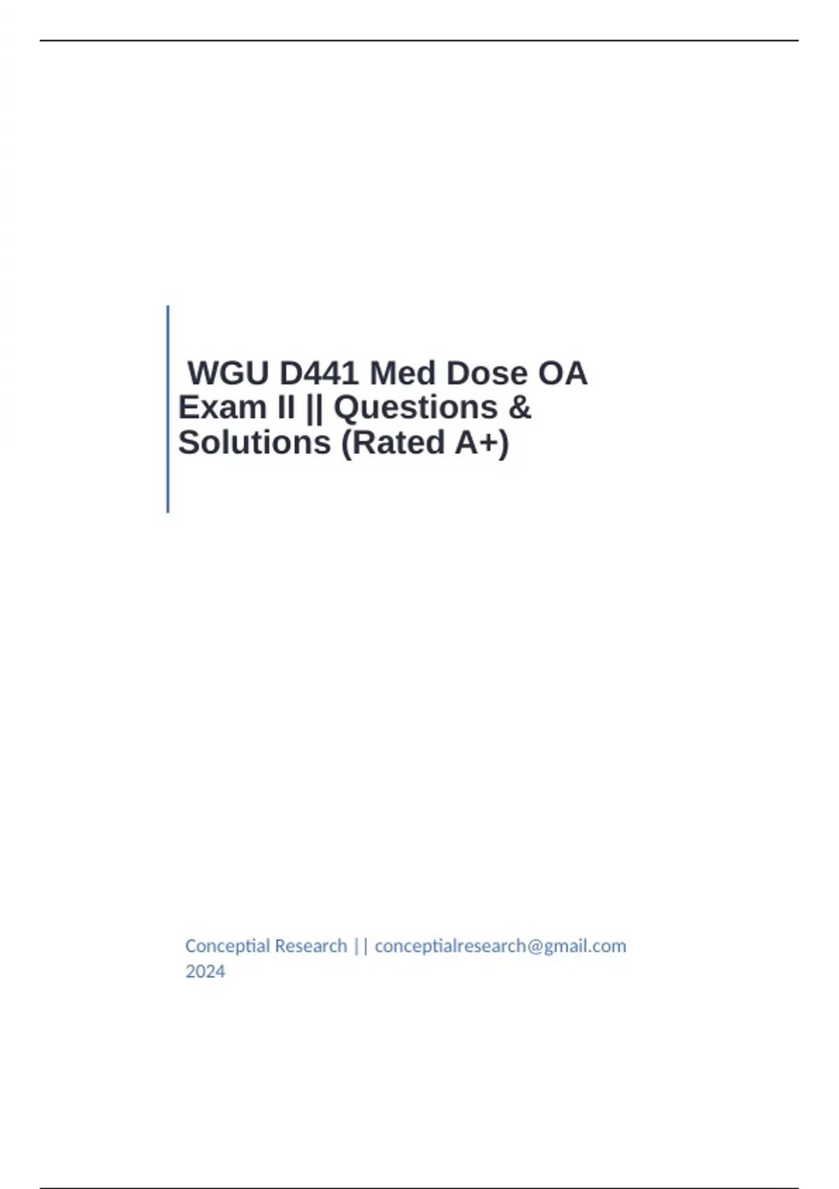 WGU D441 Med Dose OA Exam II || Questions & Solutions (Rated A+) - WGU ...