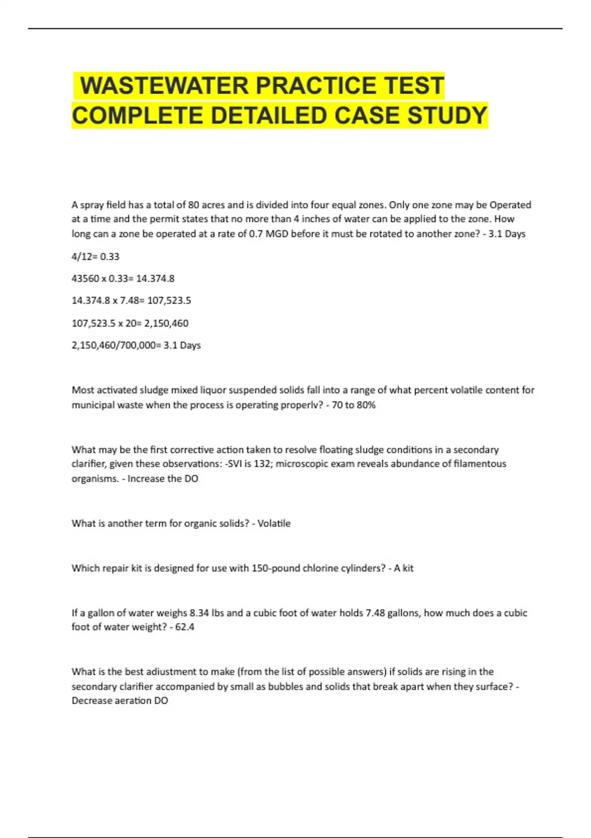 Wastewater Practice Test - WasteWater certification - Stuvia US