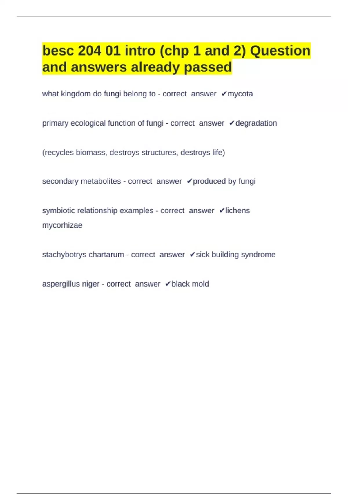 besc 204 01 intro (chp 1 and 2) Question and answers already passed ...