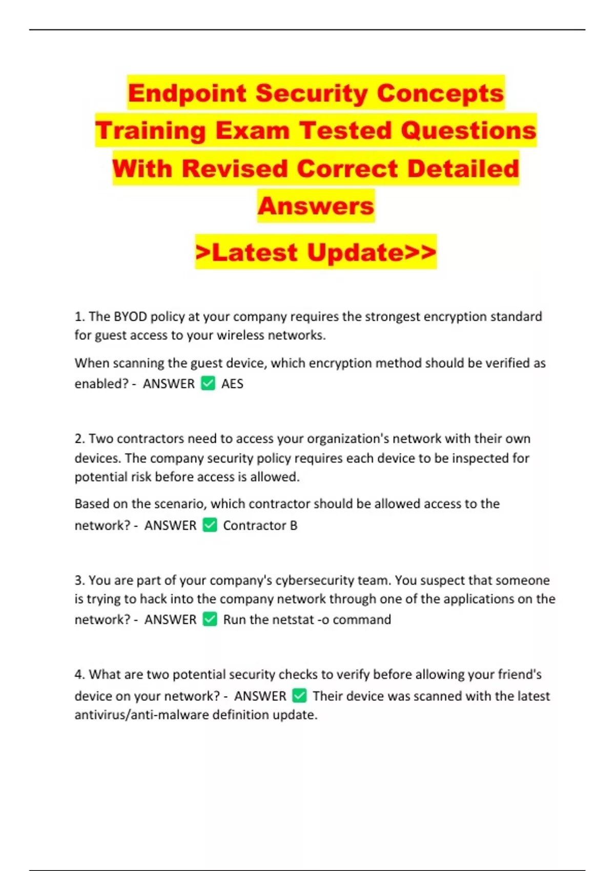 Endpoint Security Concepts Training Exam Tested Questions With Revised ...
