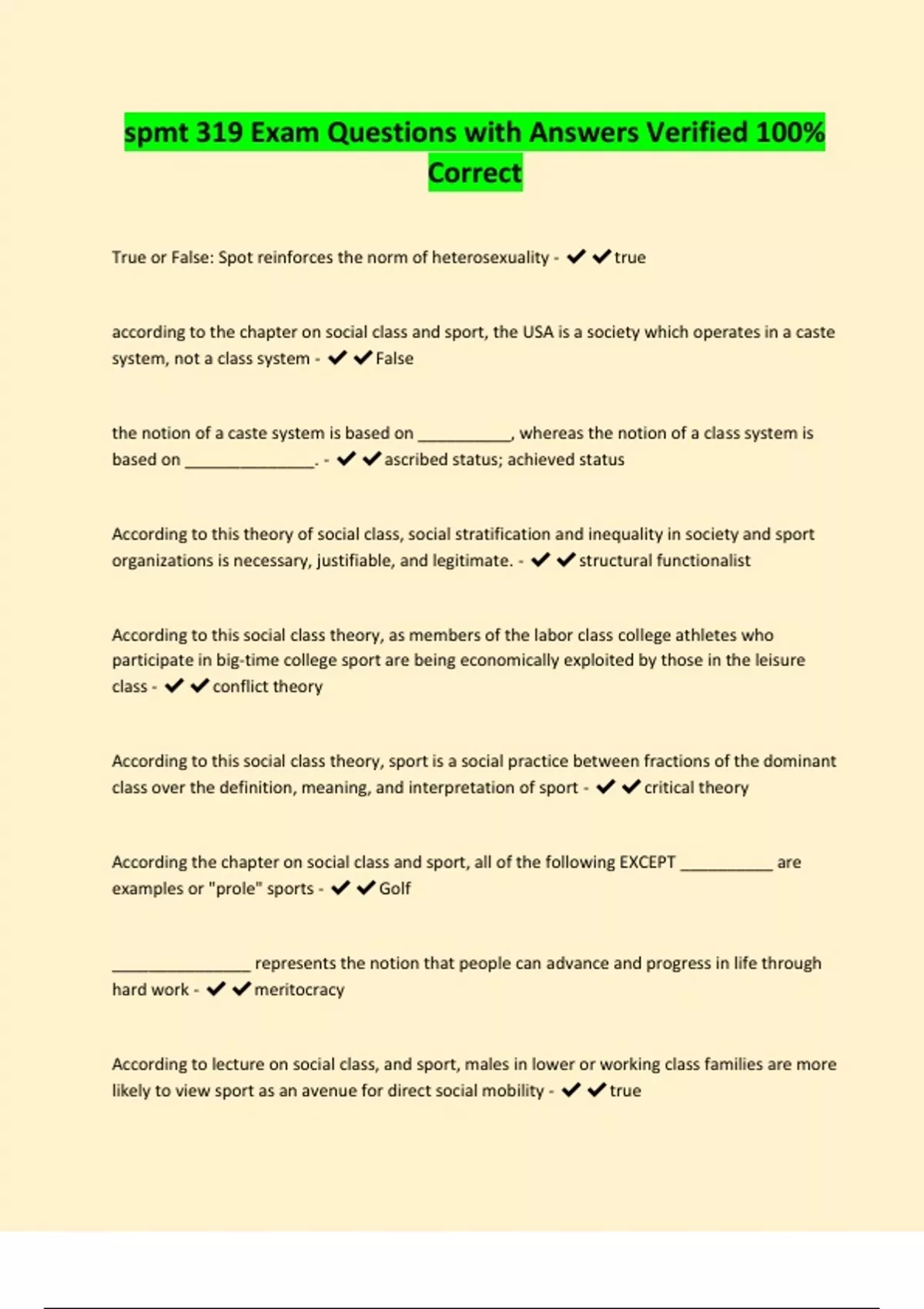 spmt 319 Exam Questions with Answers Verified 100% Correct - Spmt 319 - Stuvia US