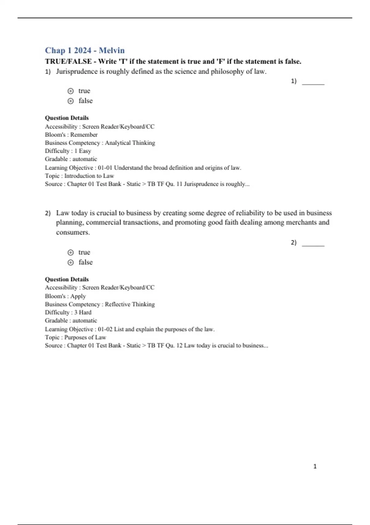 Test Bank for The Legal Environment of Business, 2024 Release by Sean ...