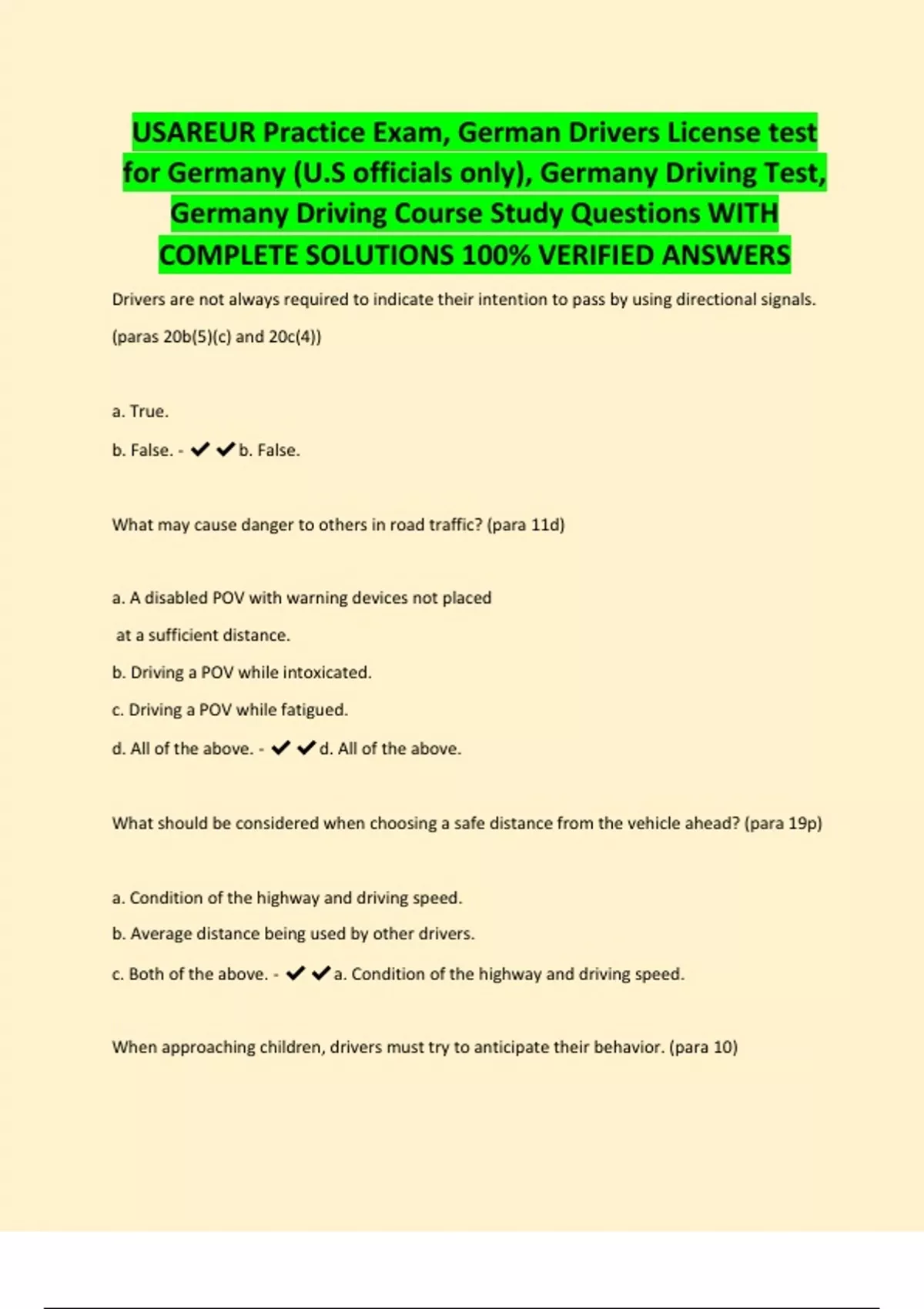 USAREUR Practice Exam, German Drivers License test for Germany (U.S ...