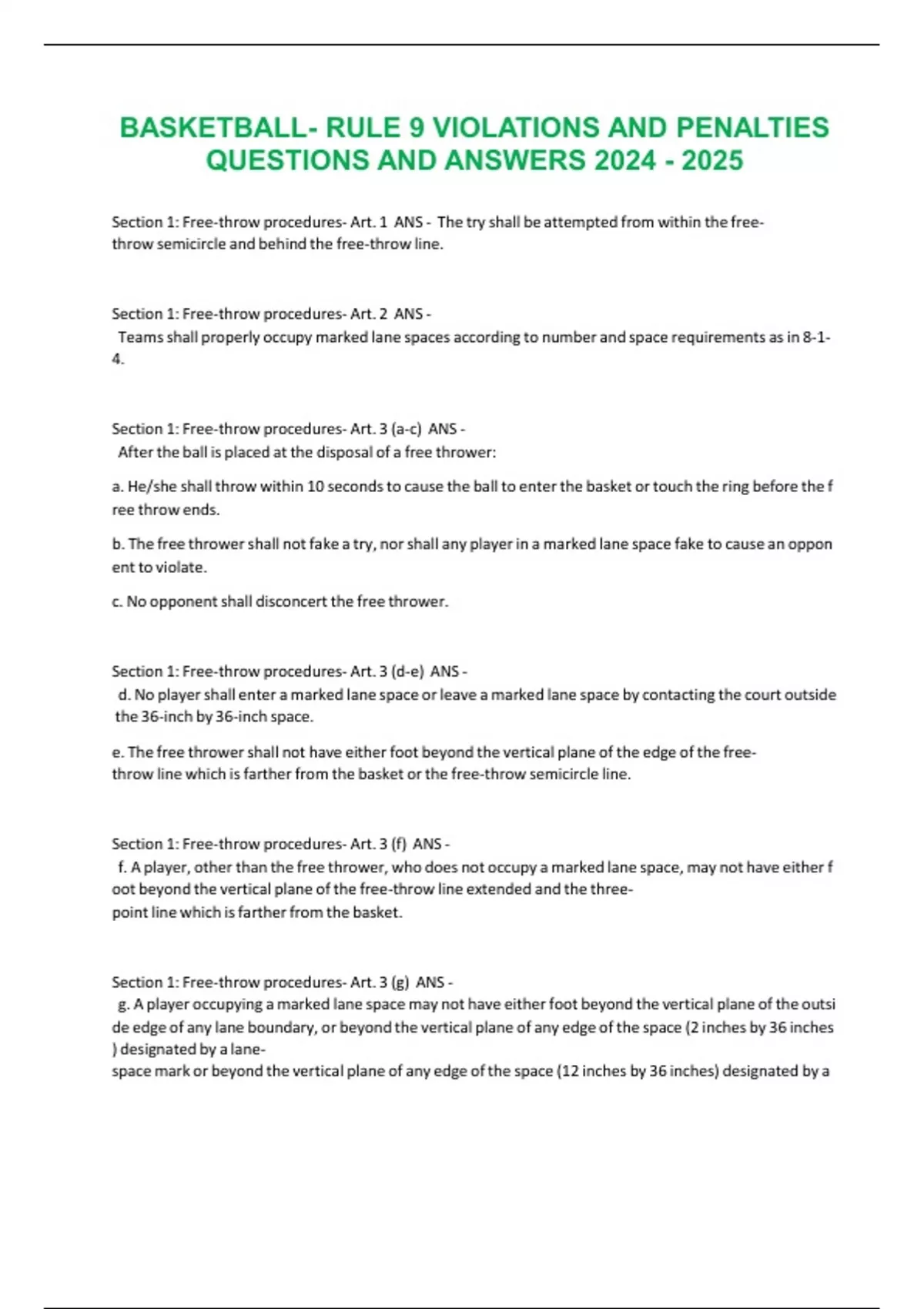 BASKETBALL- RULE 9 VIOLATIONS AND PENALTIES QUESTIONS AND ANSWERS ...