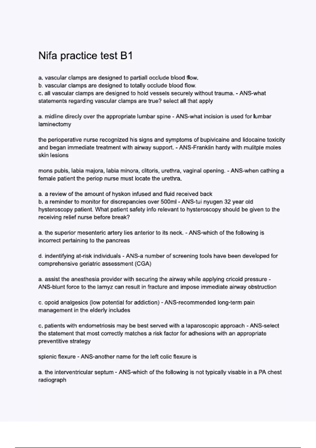 Nifa practice test B1 exam questions with correct answers with complete ...