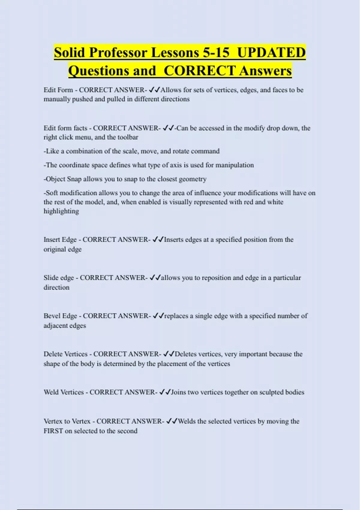 Solid Professor Lessons 5-15 UPDATED Questions and CORRECT Answers ...