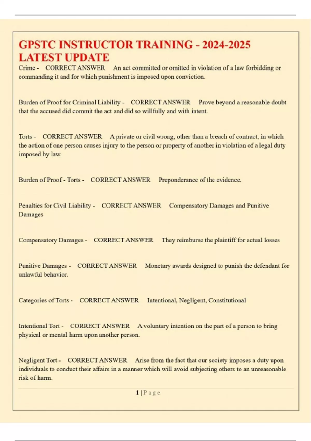 GPSTC EXAM 1- GA CRIMINAL LAW LATEST UPDATE - GPSTC - Stuvia US