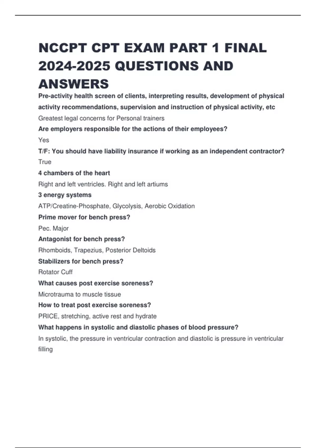 NCCPT CPT EXAM PART 1 FINAL QUESTIONS AND ANSWERS - NCCPT CPT PART 1 ...