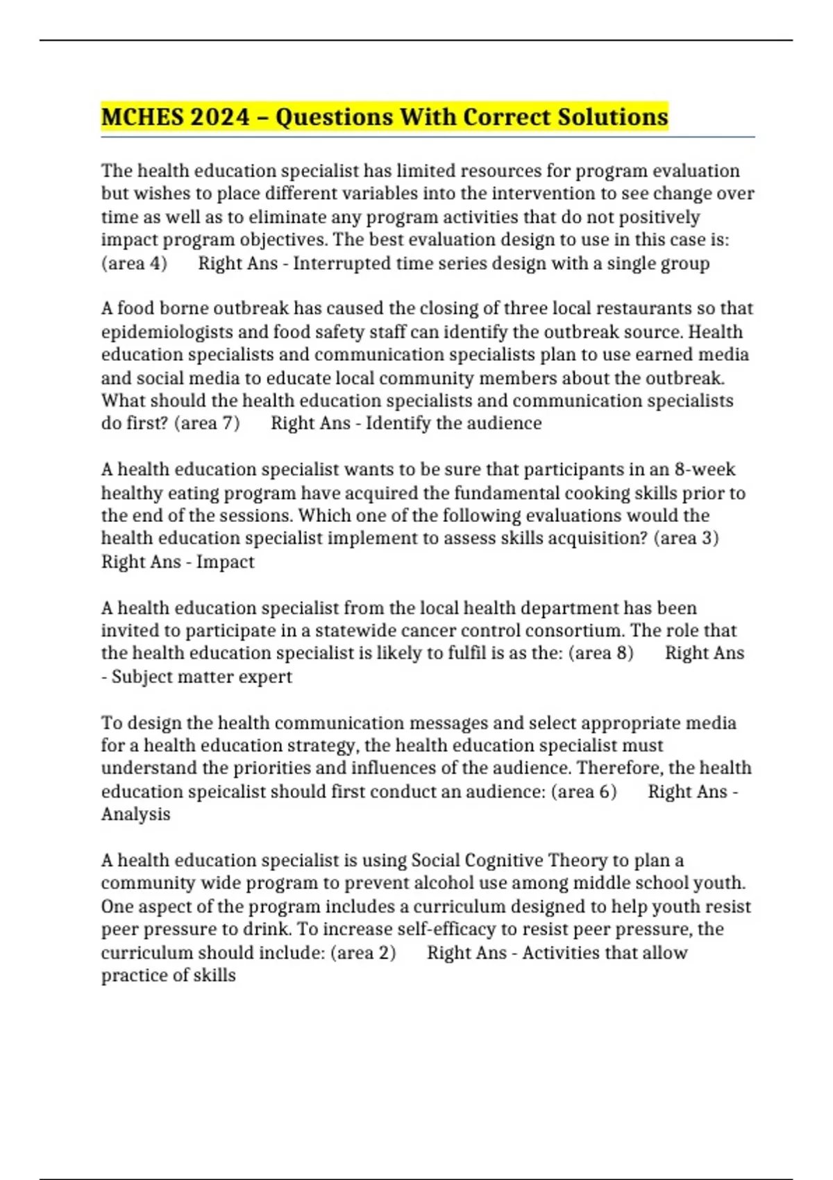 MCHES 2024 – Questions With Correct Solutions - MCHES - Master ...