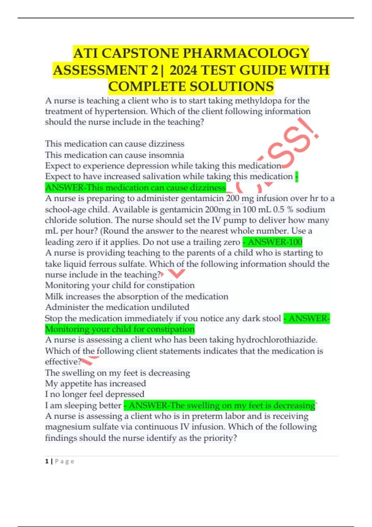 ATI CAPSTONE PHARMACOLOGY ASSESSMENT 2| 2024 TEST GUIDE WITH COMPLETE ...