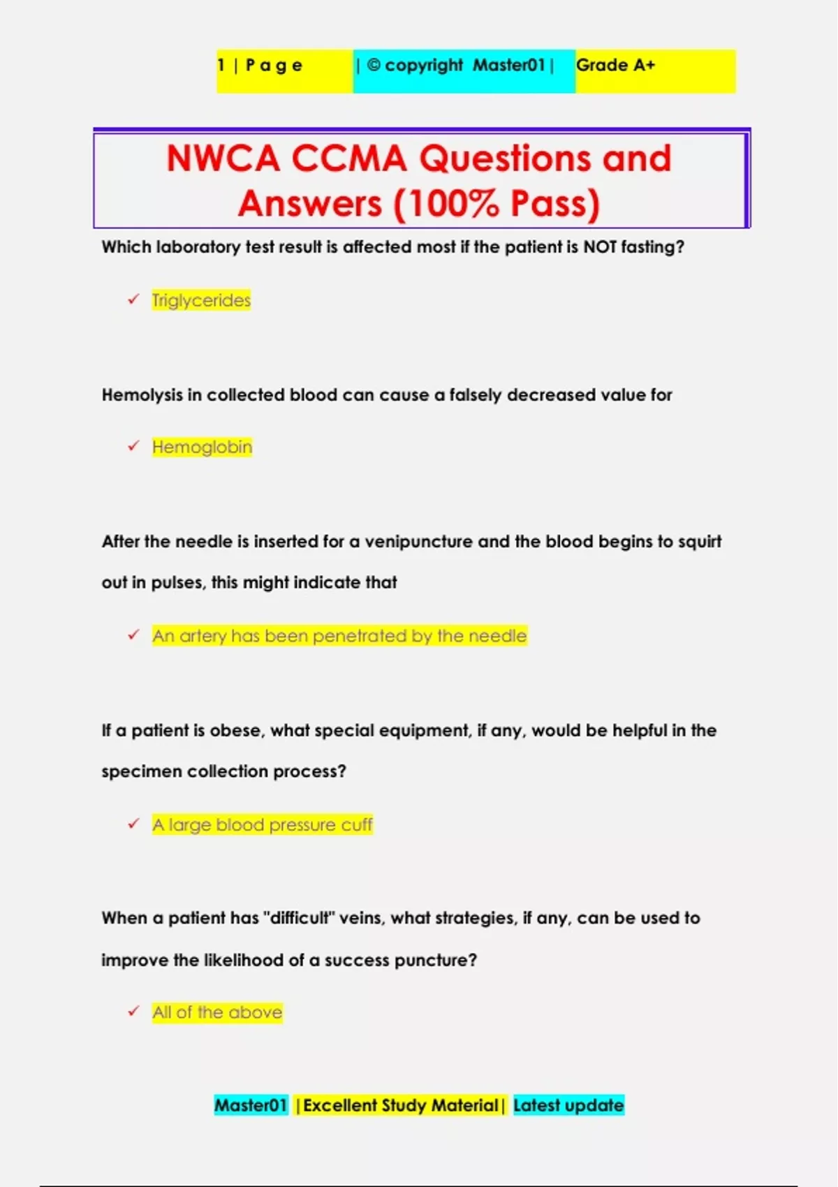 NWCA CCMA Questions and Answers (100% Pass) - NWCA - Stuvia US
