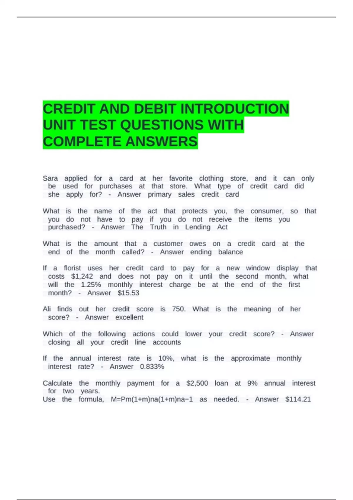 Credit And Debit Introduction Unit Test Questions With Complete Answers Aopp Stuvia Us
