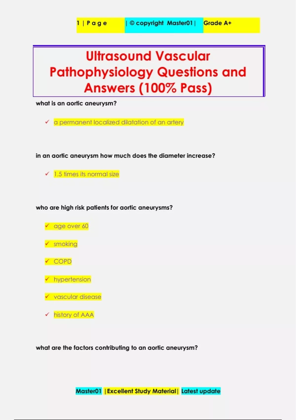 Ultrasound Vascular Pathophysiology Questions and Answers (100% Pass ...
