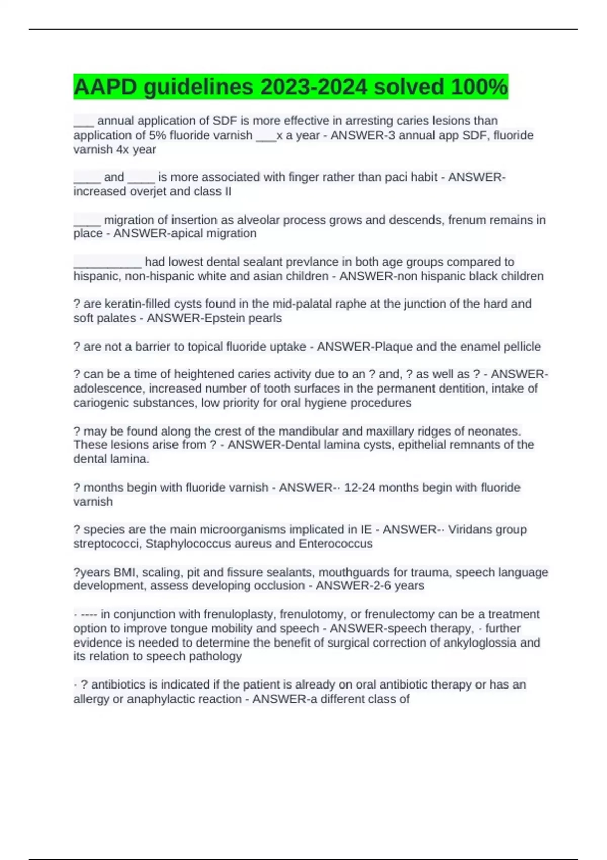 AAPD guidelines solved 100% - AAPD - Stuvia US