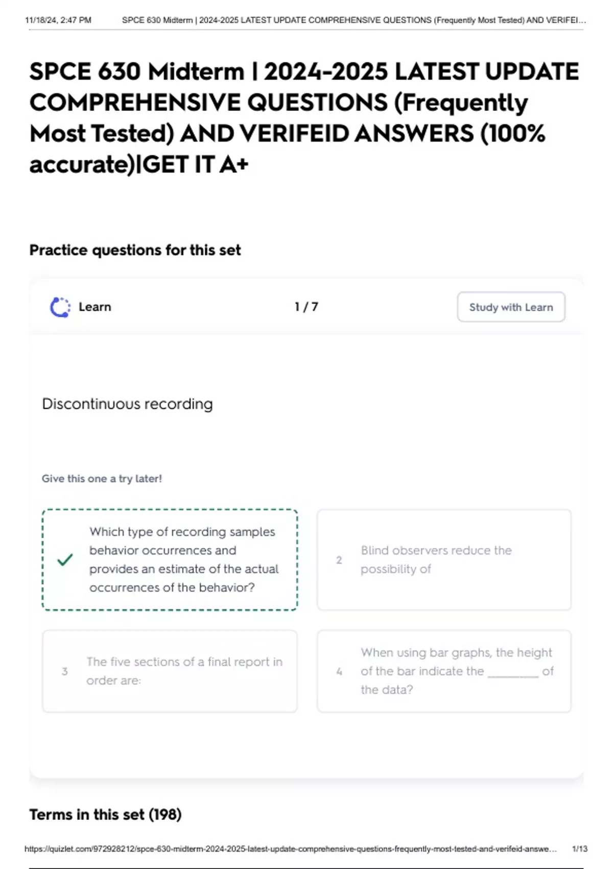 SPCE 630 Midterm | LATEST UPDATE COMPREHENSIVE QUESTIONS (Frequently ...