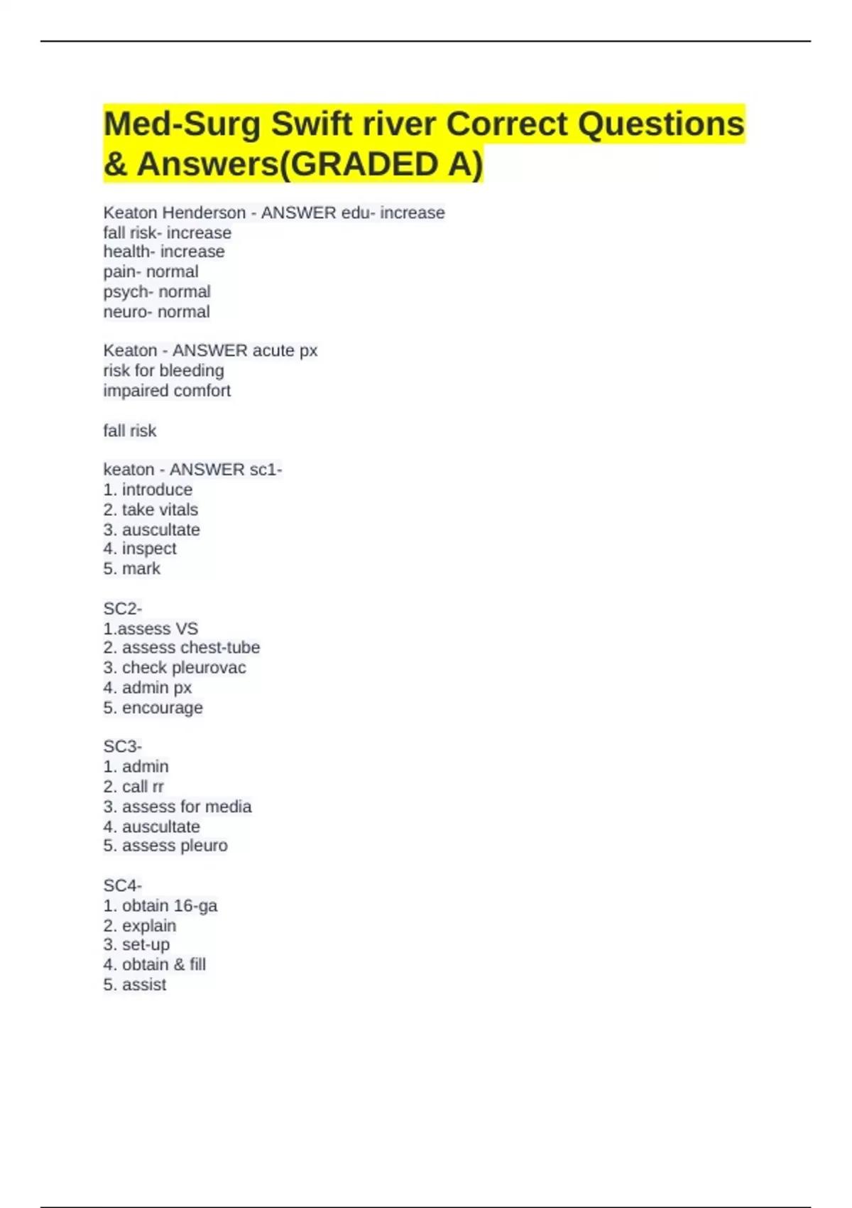 Med-Surg Swift river Correct Questions & Answers(GRADED A) - Swift ...