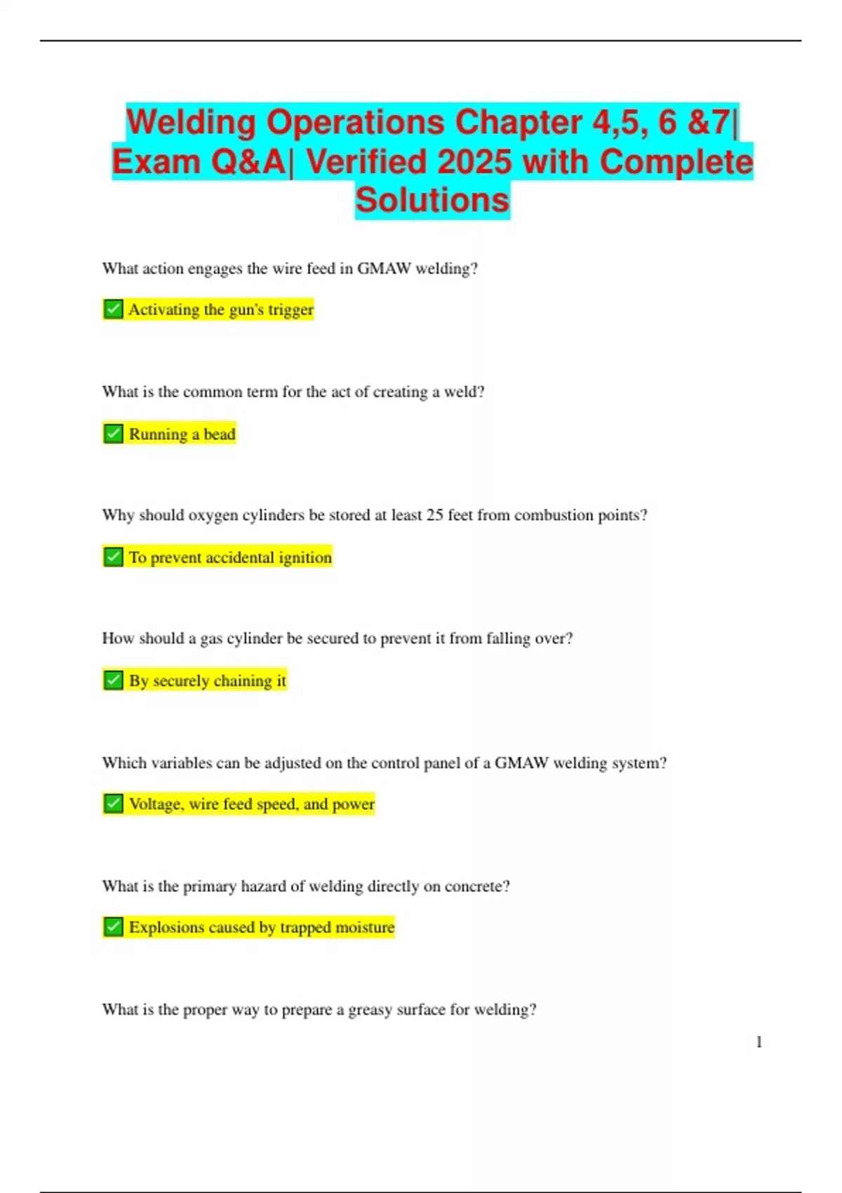 Welding Operations Chapter 4,5, 6 &7| Exam Q&A| Verified 2025 with ...