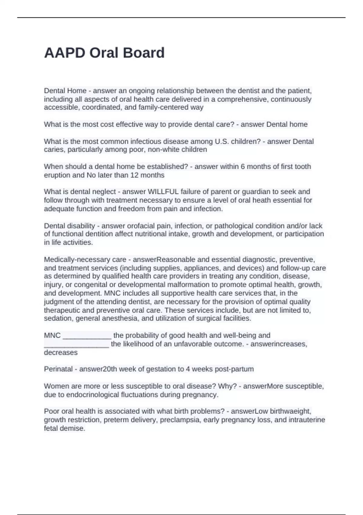 AAPD Oral Board Questions with Solutions 2024 - AAPD - Stuvia US