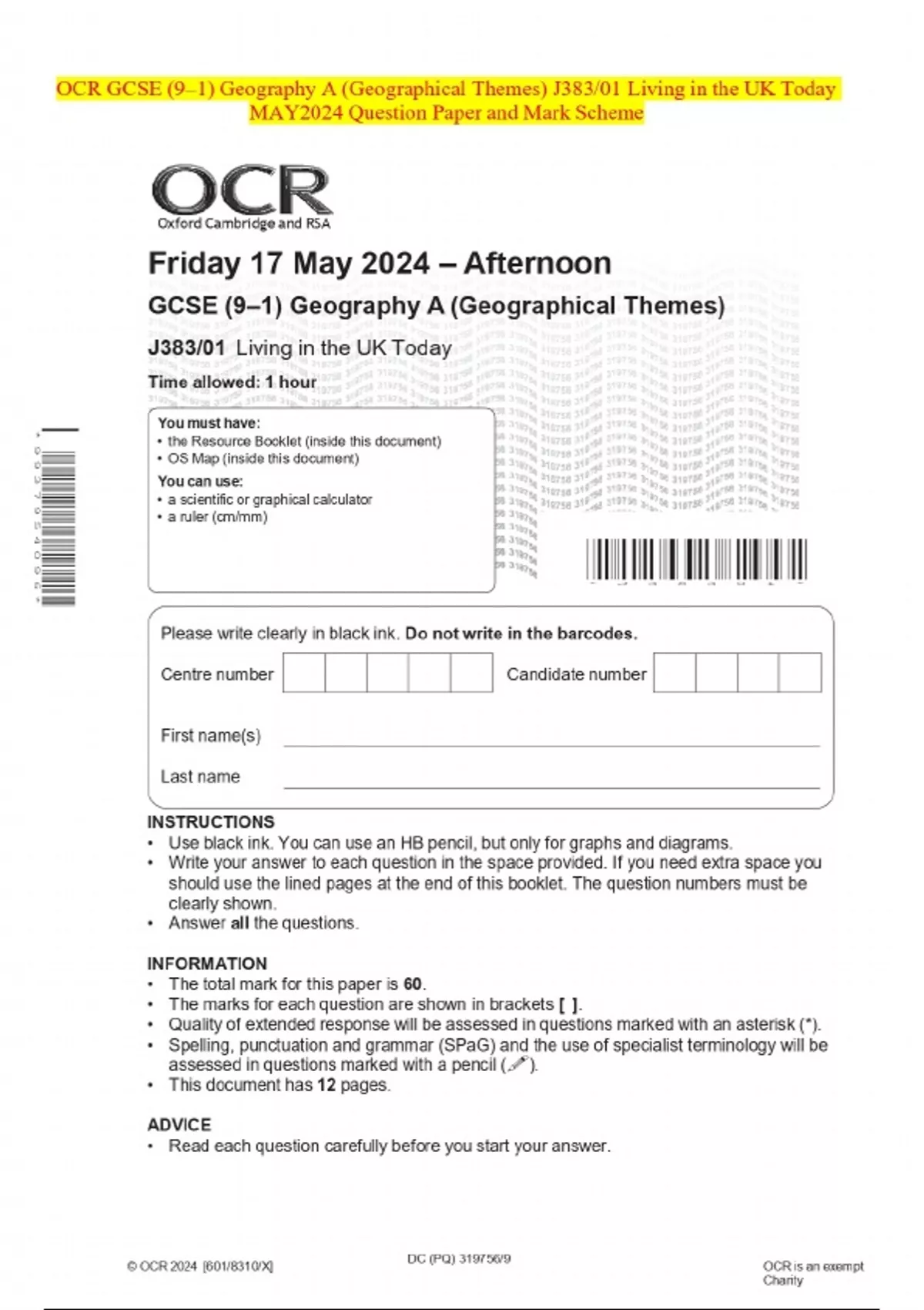 OCR GCSE (9–1) Geography A (Geographical Themes) J383/01 Living in the ...