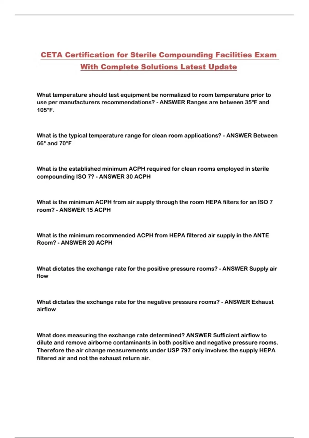 CETA Certification for Sterile Compounding Facilities Exam With ...