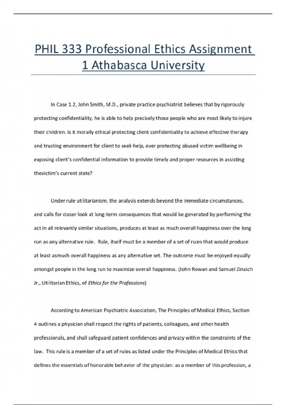 HOW TO PASS PHIL 333 Professional Ethics EXAM Athabasca University - Stuvia US