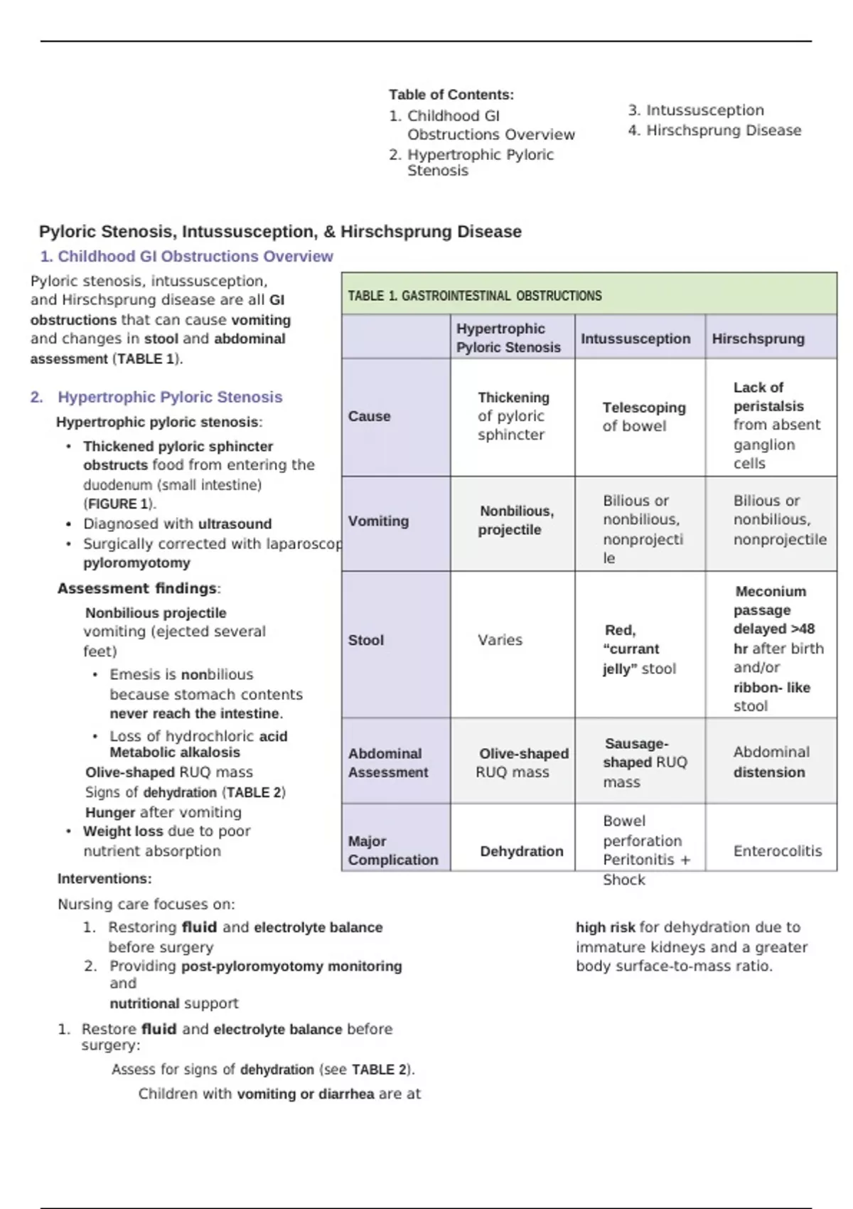 NCLEX Cheat sheet Pyloric Stenosis, Intussusception, & Hirschsprung ...