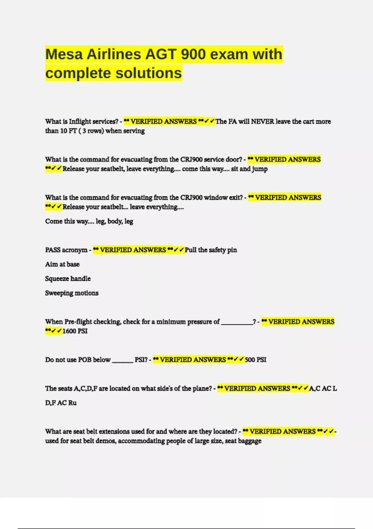 Mesa Airlines AGT 900 exam with complete solutions - Mesa Airlines AGT 900 - Stuvia US