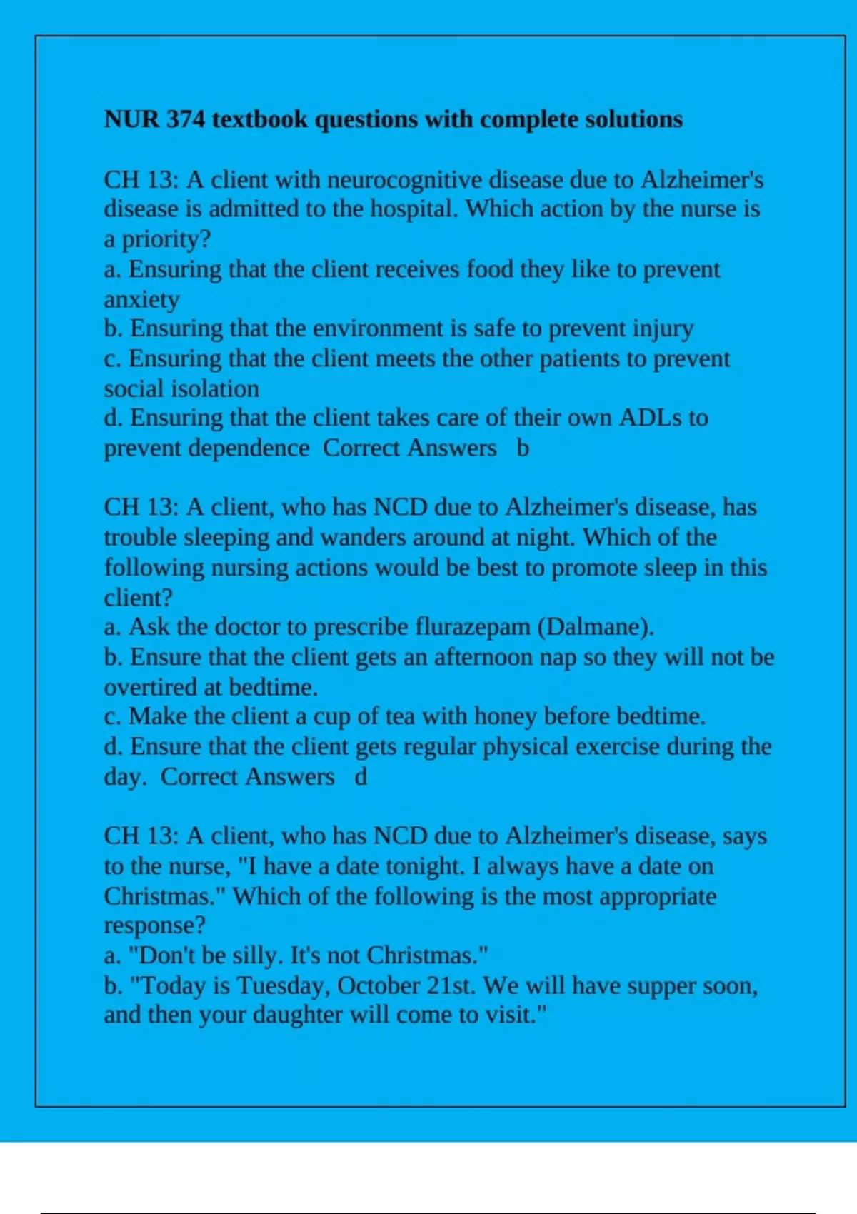 NUR 374 textbook questions with complete solutions - NUR 374 - Stuvia US