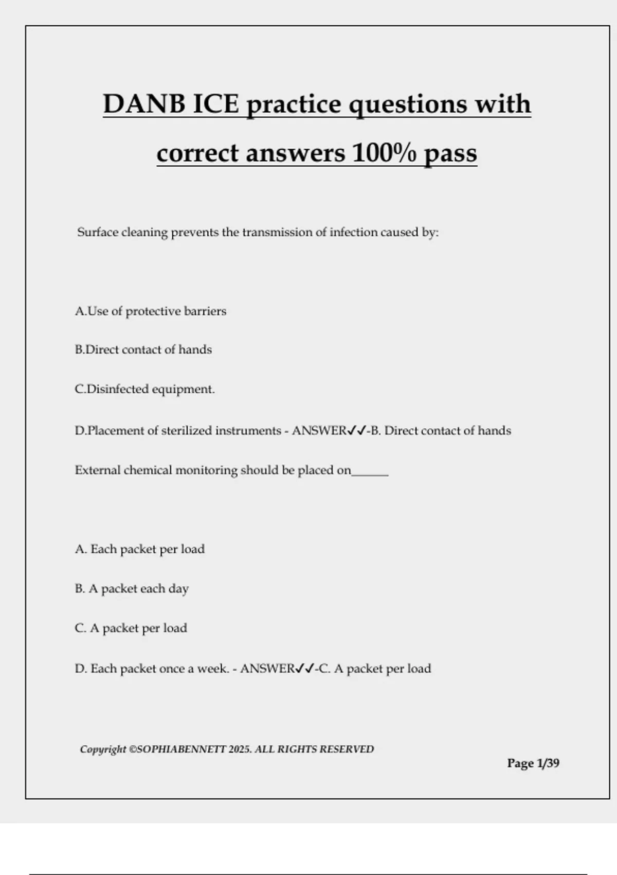 DANB ICE practice questions with correct answers 100% pass - Prep Tests ...