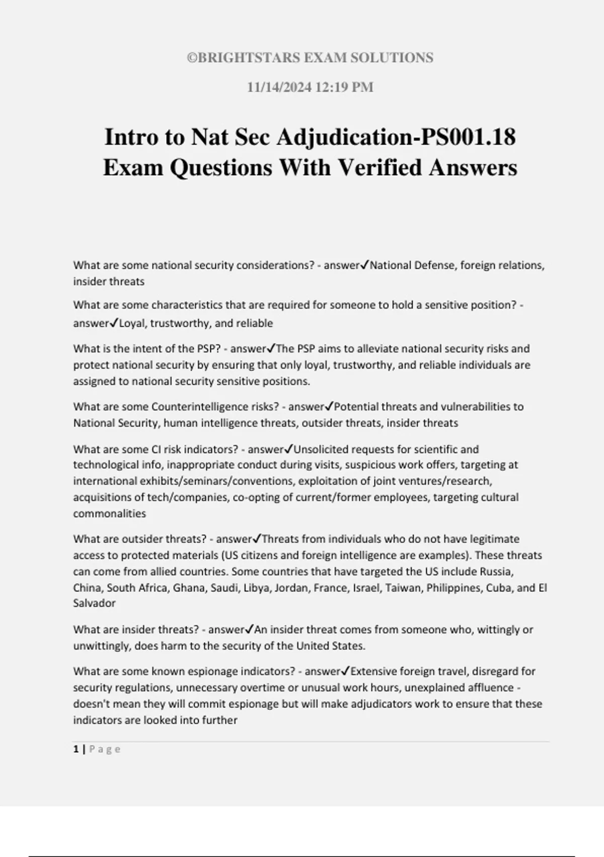 Intro to Nat Sec Adjudication-PS001.18 Exam Questions With Verified ...