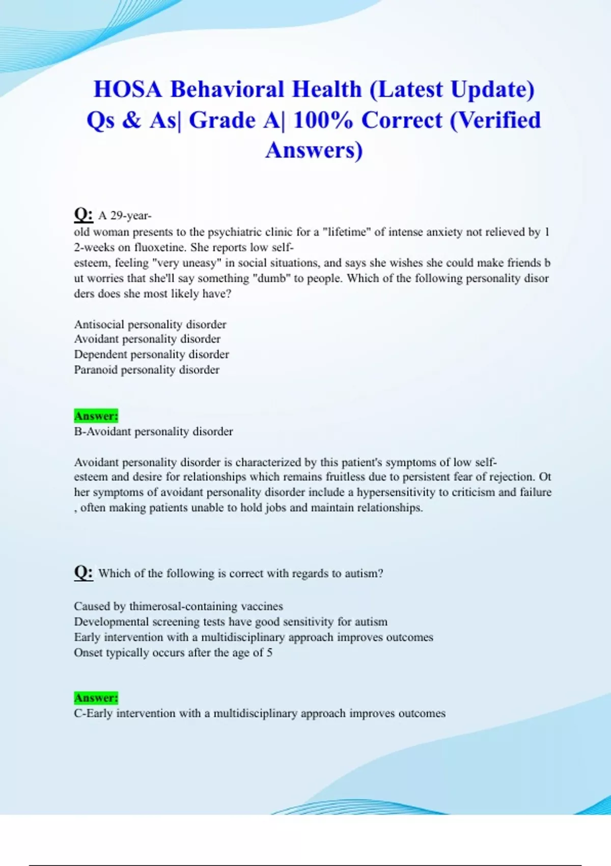 HOSA Behavioral Health (Latest 2024/ 2025 Updates STUDY BUNDLE PACKAGE ...