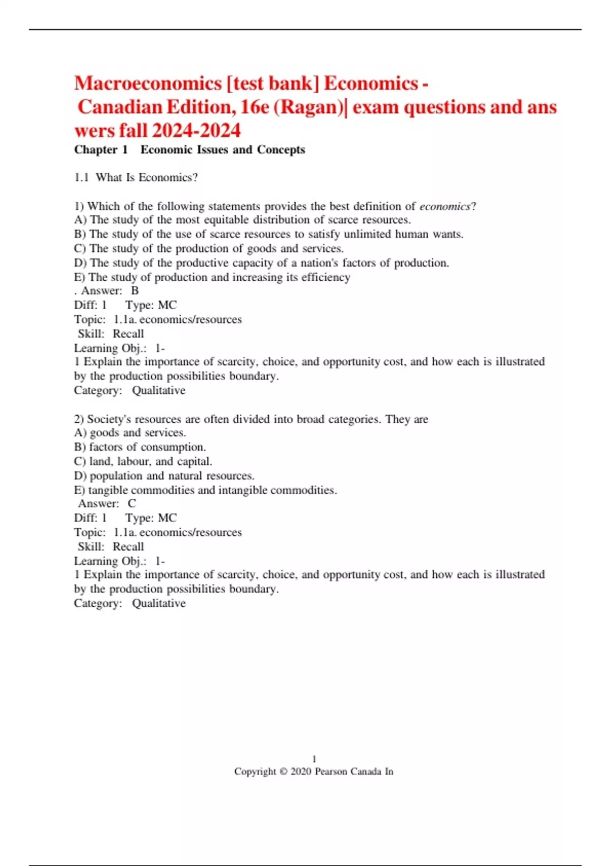 Macroeconomics [test bank] Economics - Canadian Edition, 16e (Ragan ...