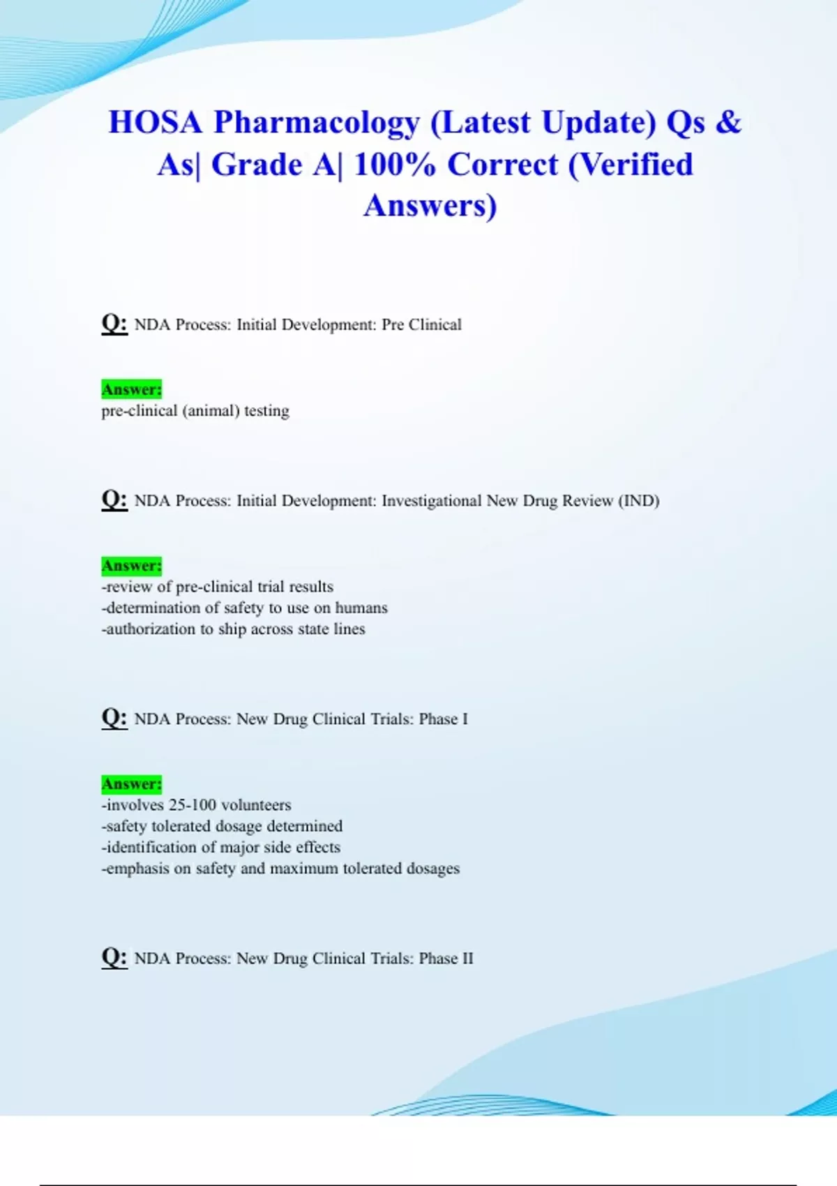 HOSA Pharmacology (Latest 2024/ 2025 Updates STUDY BUNDLE PACKAGE WITH ...