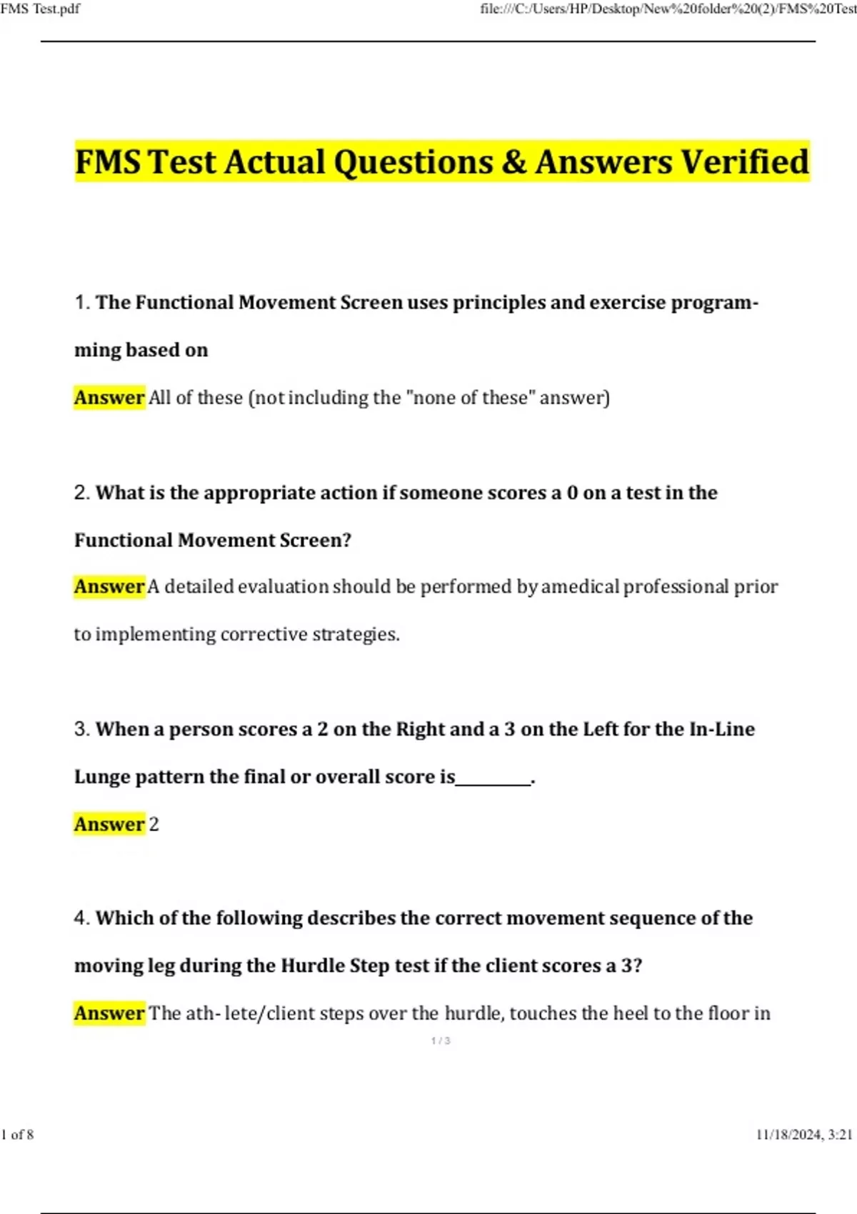 FMS TEST (2024 / 2025) Actual Questions and Verified Answers, 100% ...