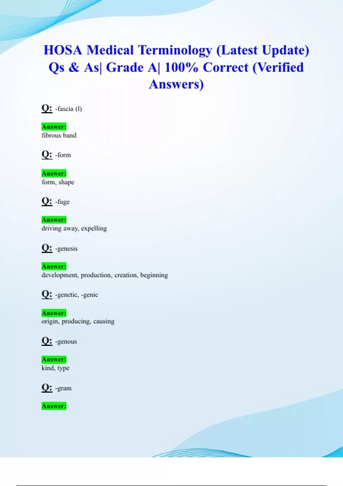 HOSA Medical Terminology (Latest 2024/ 2025 Updates STUDY BUNDLE ...